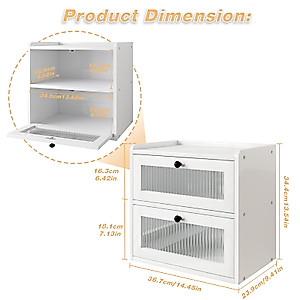 Alpeir Double Layer Large Bread Box for Kitchen Counter, Wooden Corner Bread Storage Container with Acrylic Window, White