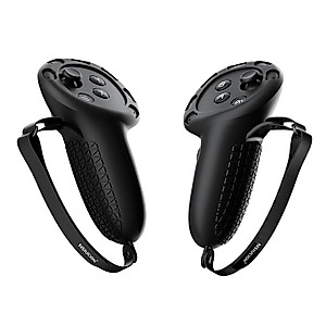 Nsiucion Controller Grips Cover for Meta Quest 3, Silicone Covers Protector with Adjustable Knuckle Straps, VR Accessories (1 Pair Black)