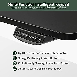 FEZIBO 48 x 24 Inch Height Adjustable Electric Standing Desk with Double Drawer, Stand Up Desk with Storage Shelf, Sit Stand Desk, Light Rustic/Black Frame