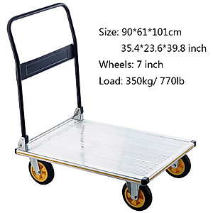 Generic Hand Truck Folding Platform Truck Aluminum Alloy Hand Cart with Wheels and Foldable Handle Push Trolley for Luggage Parcel Tools Moving Folding Cart (Size : 91 * 60)