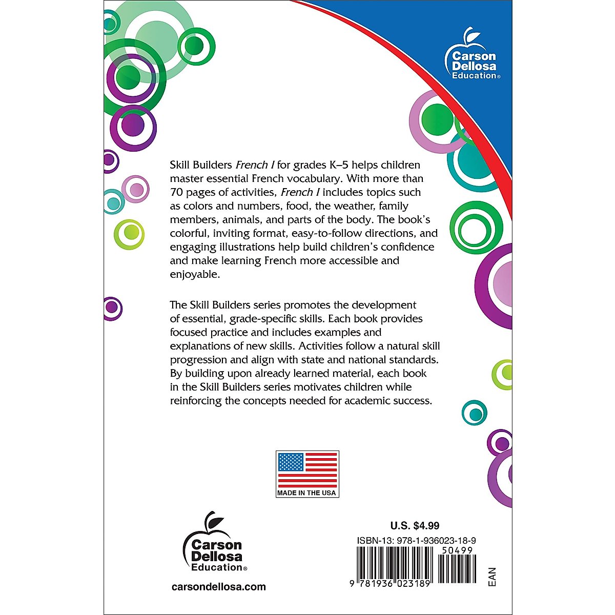 Carson Dellosa Skill Builders French I Workbook—Grades K-5 Vocabulary, Alphabet, Geography, Culture, With Word Searches and Activities for French Learning (80 pgs)