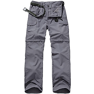 Mens Hiking Pants Quick Dry Lightweight Fishing Pants Convertible Zip Off Cargo Work Pants Trousers #6055,Grey,36