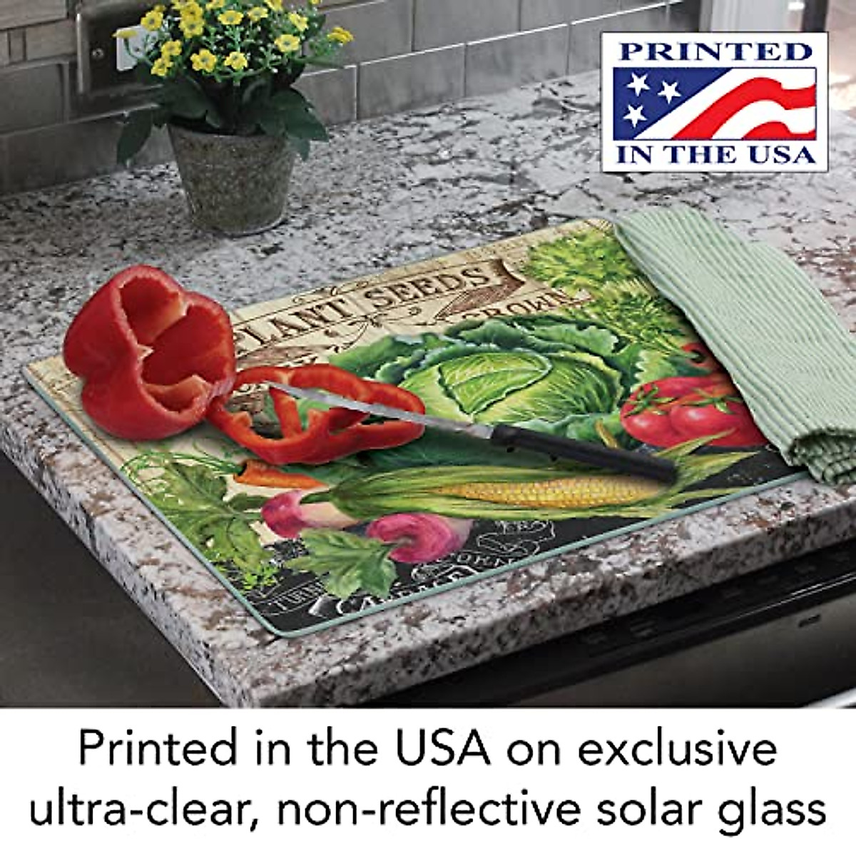 CounterArt Our Farm 3mm Heat Tolerant Tempered Glass Cutting Board 15” x 12” Manufactured in the USA Dishwasher Safe
