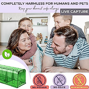 DEJOR Humane Mouse Trap Live Catch Indoor for Home/Outdoor Durable Reusable No Harm to Mice Rats Rodents Easy Release Door Knob - Kids Pets Safe Perfect for House/Outside Pest Control - 4 Pack, Green
