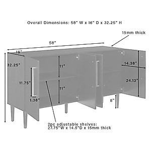 Crosley Furniture Everett Mid-Century Modern Sideboard, Matte Black