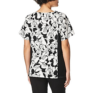 Disney Cherokee Women's V-Neck Knit Panel Top Big Minnie, Black, X-Large