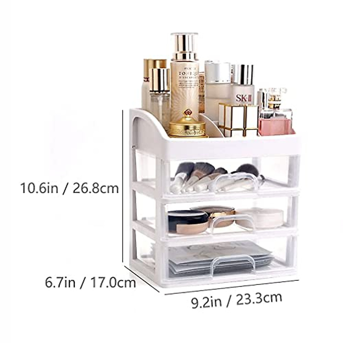 PTBSZCWY Makeup Organizer with 3 Drawers, Cosmetic Display Cases, Makeup Storage Box (3 Drawers)