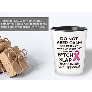 Flairy Land Cancer Shot Glass 1.5oz - Btch Slap That Cancer - Sympathy Gift For Breast Cancer Strong Woman Support Chemotherapy