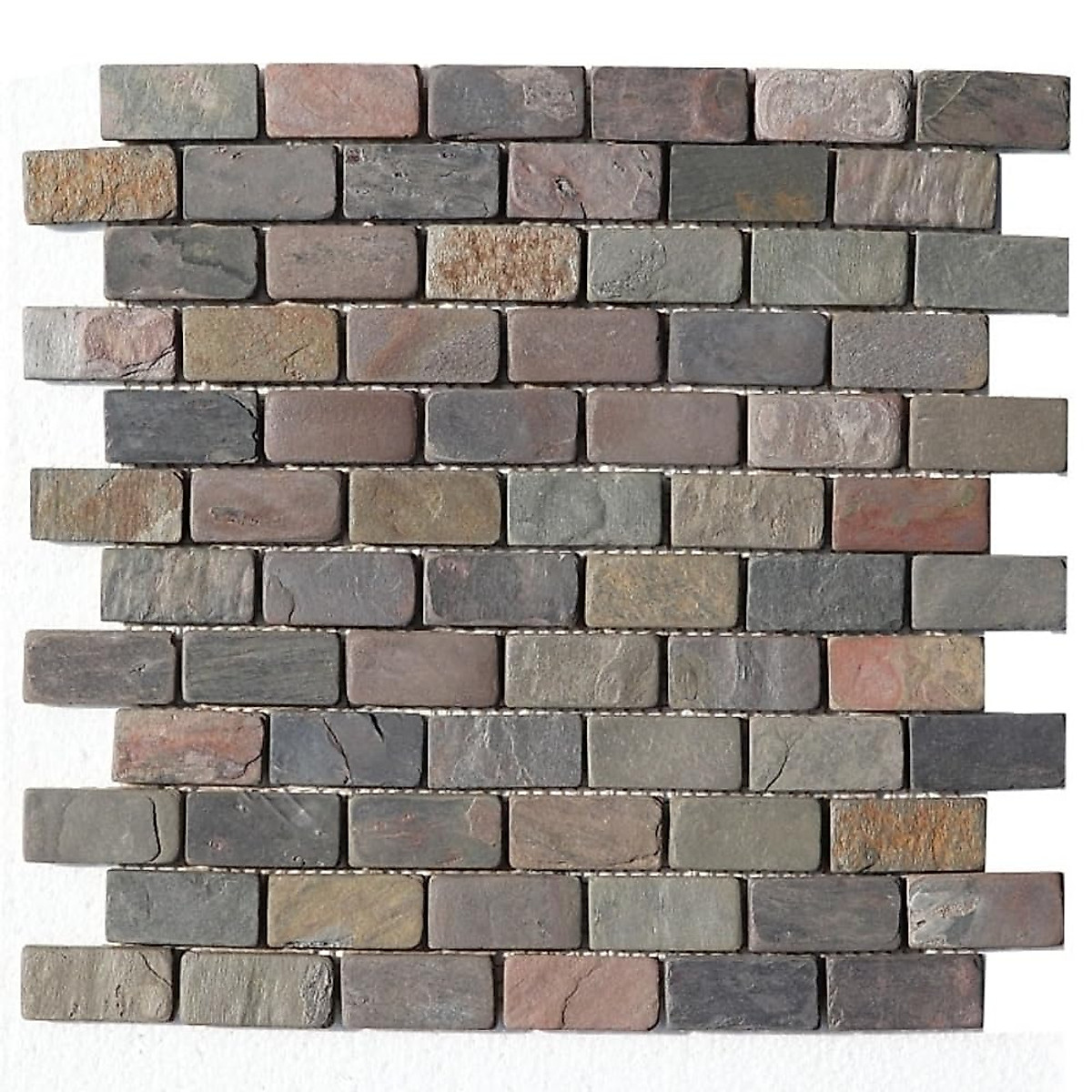 Peacock Slate Multi Classic Rust Brick 1x2 Gauged Tumbled Floor Wall Tile for Kitchen Backsplash, Bathroom Shower, Pool Tile, Fireplace Surround, Exterior Outdoor (1 Sheet)