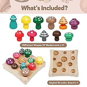 NAODONGLI Wooden Montessori Toys for Toddler,Educational Toys for 3 Year Old,STEM Toys Mushroom Harvest Game,Learing Shape Sorting & Number Matching,First Birthday Gifts for Kids Boys Girls