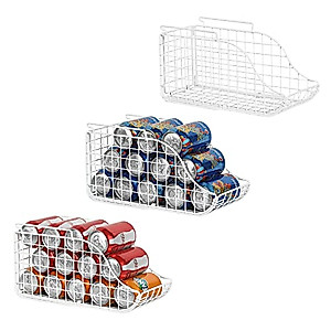 Stackable Pantry Can Dispenser Baskets 3-Pack, Standing Beverage Drink Pop Soda Can Storage Organizer Bin with Handles, Foldable Canned Food Holder for Kitchen Countertop Cabinet