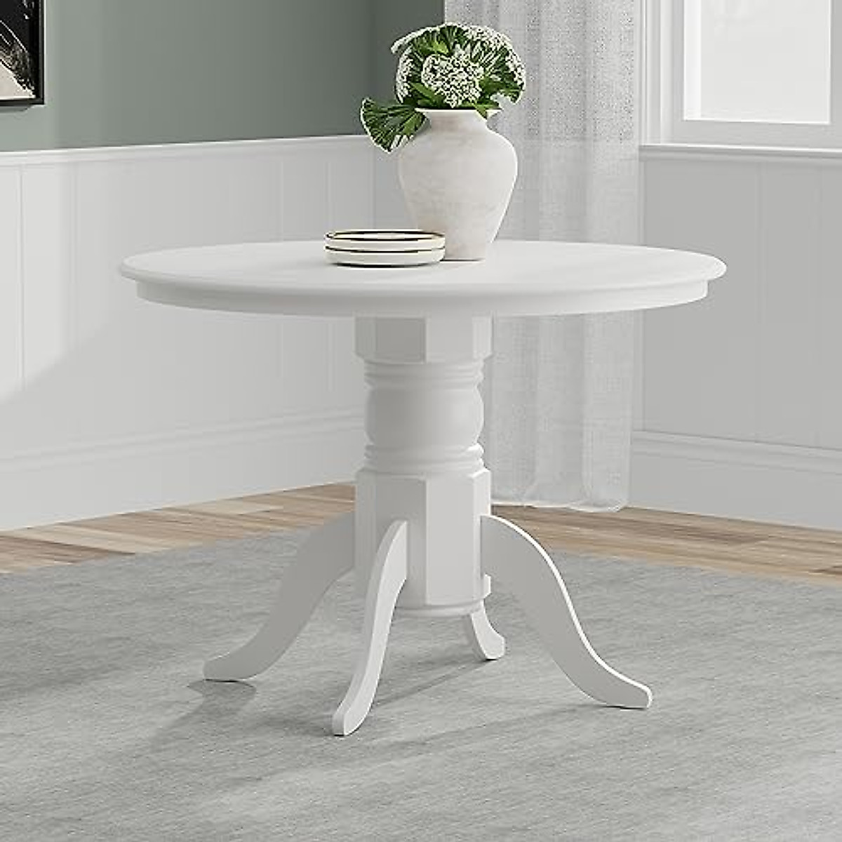 Glenwillow Home 3-PC - 42" Round Pedestal Dining Table in White + White/Natural Double X-Back Dining Chairs Dining Set