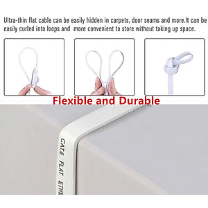 Cat 6 Ethernet Cable 50 ft, Solid Flat Internet Cords, Network LAN Patch Cables, Faster Than CAT5E/Cat5, White Slim Cat6 High Speed Computer Wire with Snagless Rj45 Connector for Router, Modem