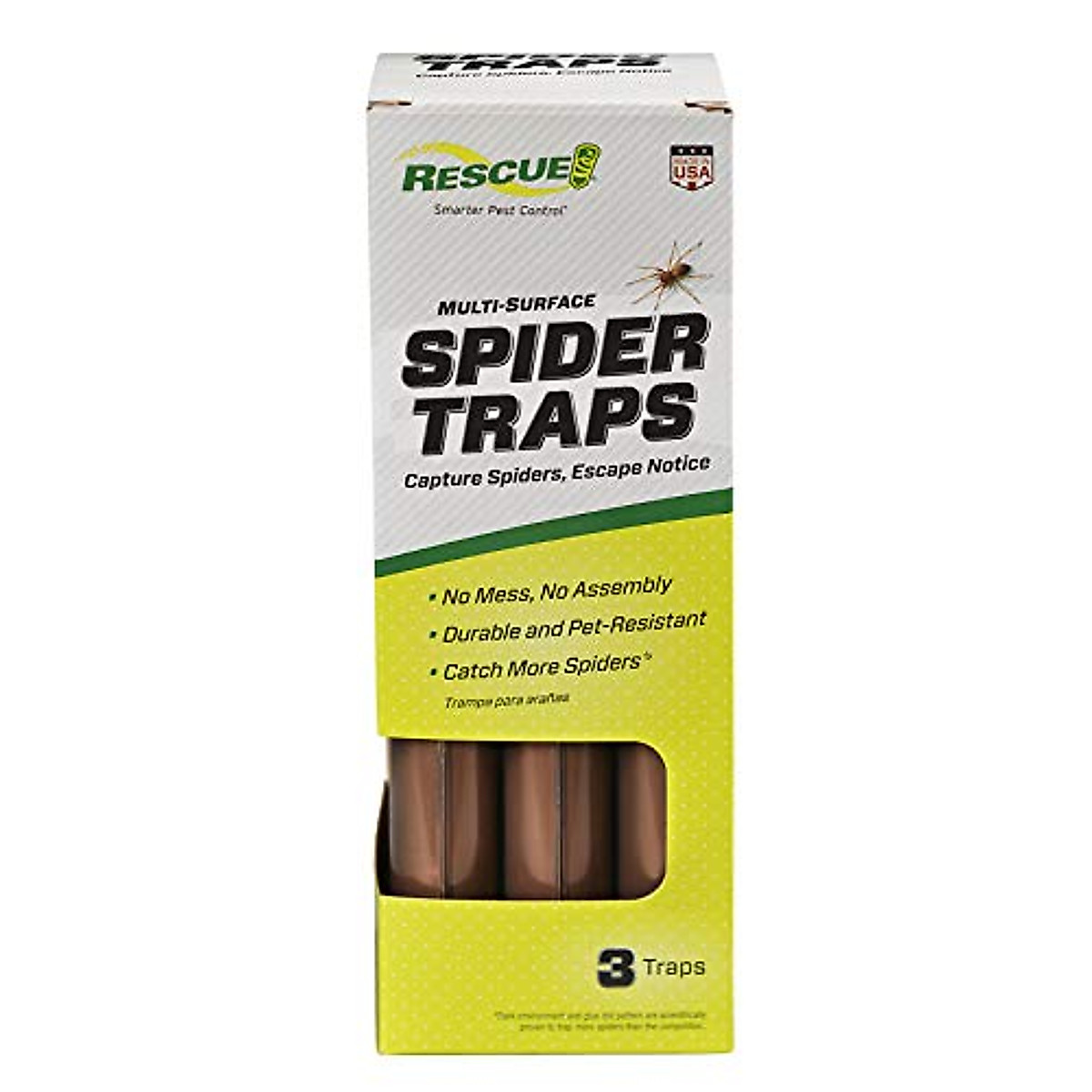RESCUE! Spider Traps – Catches Brown Recluse, Hobo Spiders, Black Widows & Wolf Spiders – 3 Traps