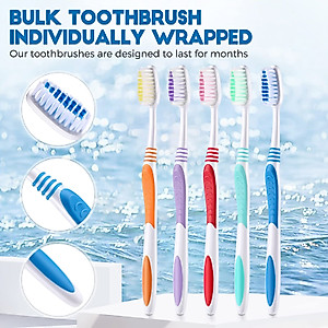 Newtay 100 Pieces Individually Wrapped Toothbrushes Manual Disposable Travel Toothbrush Medium Soft Bristle Tooth Brush Travel Toothbrushes for Hotel, Guest, Adults, Kids, Multi Color