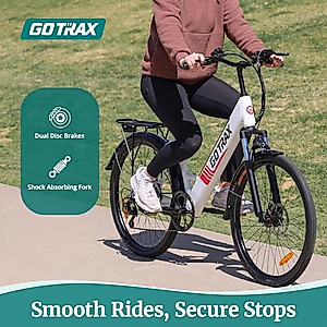 Gotrax Endura 26" Electric Bike with 28 Miles (Pedal-assist1) by 36V Battery, 15.5Mph Power by 250W, 3 Pedal-Assist Levels & Adjustable Seat, 7-Speed & Front Shock Absorber for Adult Bicycle White
