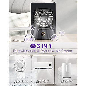 Portable Air Conditioners, 3-IN-1 Rechargeable Small Evaporative Air Cooler, 3 Speeds Cooler Fan, 4000mAh Battery Humidifier, Auto Oscillation, Light, Mini Air Conditioner Cooler for Room Bedroom