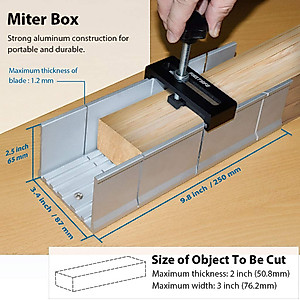FIRSTINFO H5441 Metal Aluminum Miter Box 9.8 Inch Mitre Box for Manual Saw for Hand Saw 3 Cutting Angles with Fixable Screw