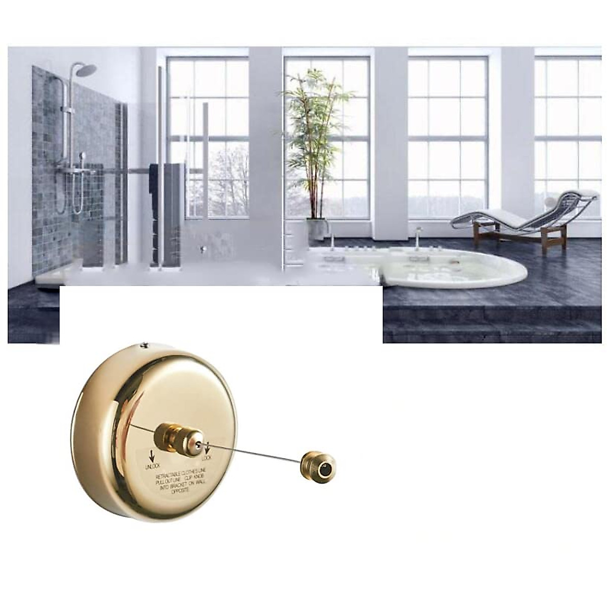 304 Stainless Steel Clothesline, Hotel Balcony Indoor Invisible Clothesline, Retractable Drying Rack (1 Set of Gold)