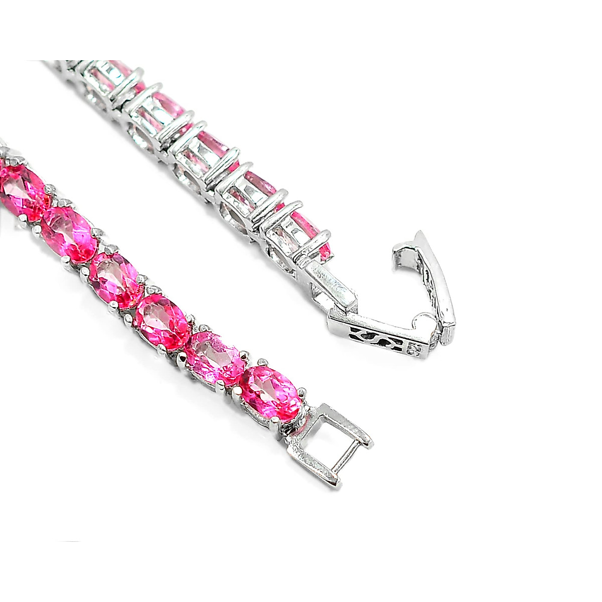 Natural Pink Topaz 6X4 MM Oval Cut Gemstone Tennis Bracelet 925 Sterling Silver November Birthstone Women Jewelry Bridal Gift Christmas Gift For Her (Rose Gold Rhodium Plated Silver, 8 Inches)
