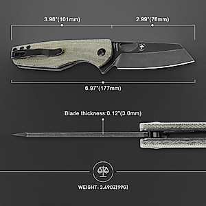 Kizer Sparrow Pocket Knife, 2.99 Inches 154CM Blade Green Micarta Handle EDC Folding Camping Knife, Small Hunting Survival Knife for Man Women, EDC Gentleman Knife, V3628C2