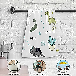 Cute Dinosaur Hand Towel Set of 2, Forest Cartoon Dino Tree Face Towels Jurassic Park Washcloth for Bathroom Kitchen, Kid's Back-to-School Columbus Day Gift
