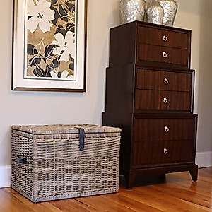 The Basket Lady Deep Wicker Storage Trunk, Large, 24 in L x 17 in W x 17.5 in H, Serene Grey