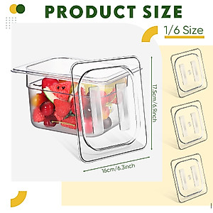 6 Pcs Polycarbonate Food Pan Lids with Handle, 1/6 Size Clear Hotel Pan Lid Plastic Hotel Pan Cover for Restaurant Food Container and Storage, 6.9 x 6.3 Inch