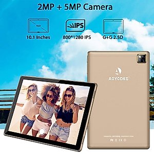 2023 Newest Tablet with Keyboard 10 Inch, Android Tablet Newest Octa-core Processor, 64GB ROM + 4GB RAM Storage, 256GB Expandable, 2 in 1 Tablet with Dual WiFi network, 1920x1200 HD Display -Gold