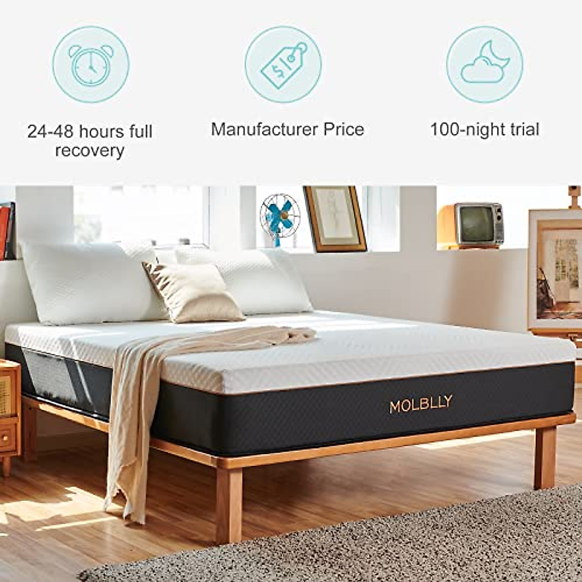 Molblly Queen Mattress - 10-Inch Hybrid Mattress with Individual Pocket Springs and Foam, Queen Size Bed in a Box, Breathable and Pressure-Relieving, Medium, Mattresses Queen Size 60"*80"*10"