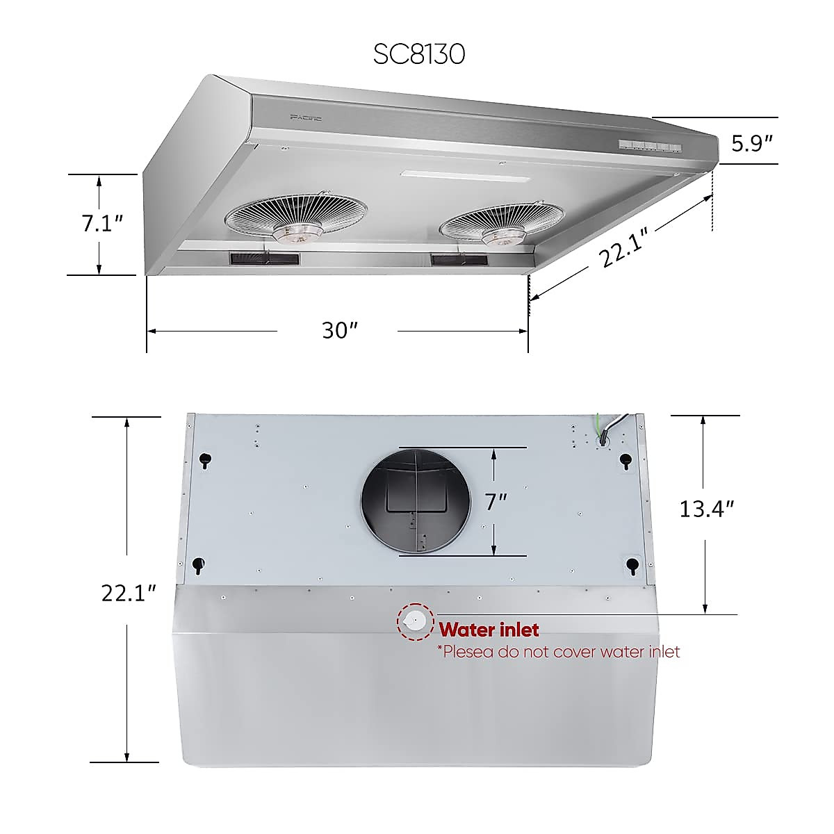 Pacific Trusteam Range Hood, 30''/36'' under cabinet, high-temperatur auto steam cleaning, Max 900CFM, LED light, responsive touch control, stainless steel housing (30'')