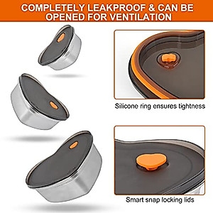 MOMULL Large Stainless Steel Food Containers With Lids, 3-Piece Set of Heart-Shaped Snack Containers, 304 Stainless Steel Lunch Container, Bento Box for Kids, Metal Leak-Proof Food Storage Containers