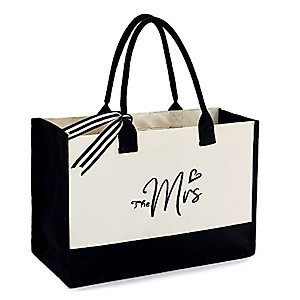 BeeGreen Bride Bag Mrs Gifts Canvas Tote with Pocket Bridesmaid Gifts Embroidery Congratulations Gifts for Women Bride To Be Wifey Cool Bridal Shower Gift for Wedding Honeymoon Bachelorette Engagement