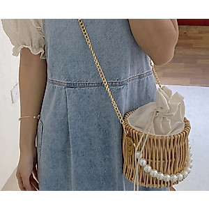 Straw Beach Pearl Bag Purse Bag for Women Vacation Handmade Basket Tote Bamboo Should Bag Handbag Best Gift for Girls Wife