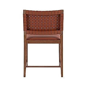 Linon Warm Brown Wood Upholstered Seat and Woven Leather Back Cleary Side Chair