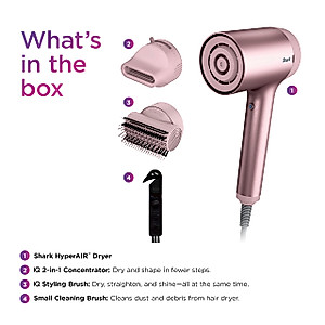 Shark HD112PKBRN HyperAIR Fast-Drying Hair Blow Dryer with IQ 2-in-1 Concentrator and Styling Attachments, Auto Presets, Rotatable Hot Air Brush, No Heat Damage, Ionic, Rose