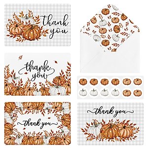 Artoid Mode 36 Pack Leaves Pumpkin Thank You Cards Fall Greeting Cards Gift With Envelope Sticker Blank Note Cards for Birthday Wedding Baby Shower Bridal Shower, 4 x 6 Inch