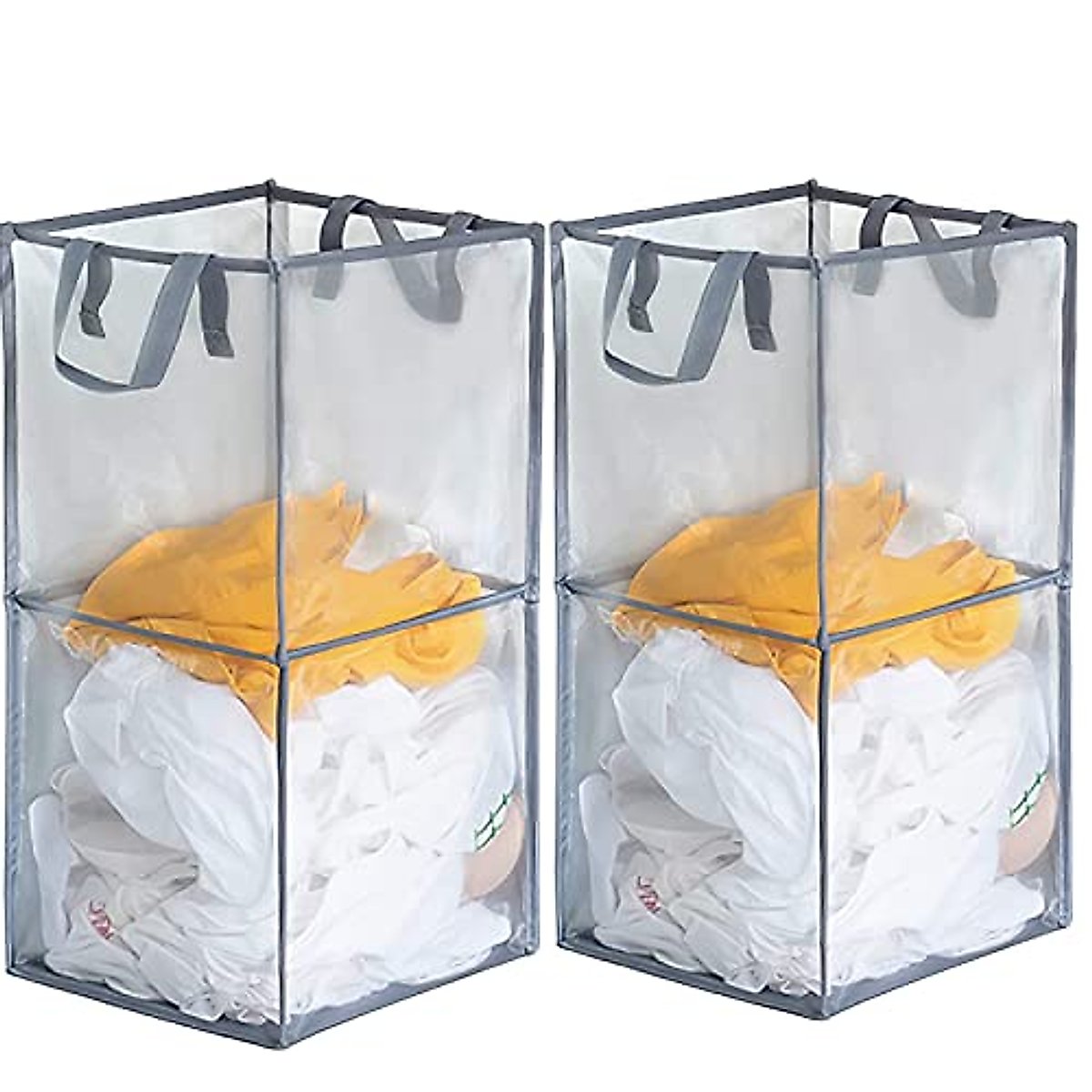 2 PC Folding Mesh Laundry Basket Dorm Laundry Bag Mesh Laundry Hamper Foldable Collapsible Laundry Tote Mesh Baskets Portable Mesh Carrier Pop Up Hamper for Laundry Room, Apartment(Grey, 2 Layer)