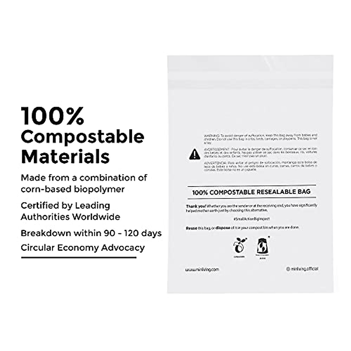 Eco Friendly Clear Bags, 85 count M size (85 pcs 10x 13 inches), Self Seal Cello Frosted Resealable Compostable Shipping Clothing bag for Packaging, Clothes Shirts Cello bags, minliving (M, 85 Pack)