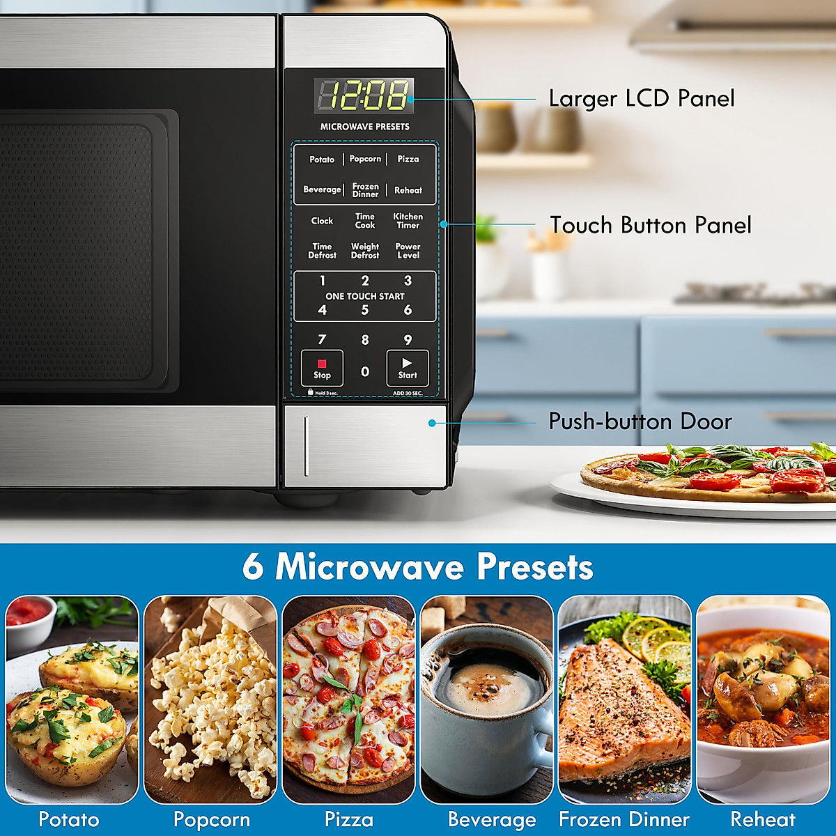 Kenmore KMCMWP09S2-09 Countertop Microwave 6 Auto-Preset Menus, Child Lock, Defrost & Express Cooking Features, 900 Watt, 0.9 Cu Ft, Stainless Steel