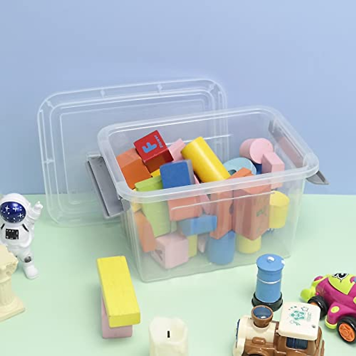 Sandmovie Small Plastic Storage Bin, Clear Storage Latch Box with Lids, 6 Packs