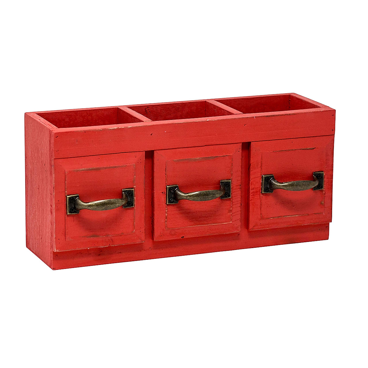 Boston Warehouse Rustic Farmhouse Flatware Caddy, 3 Section, Wood with Drawer Pulls