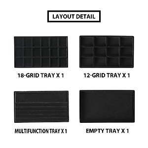 Frebeauty Jewelry Organizer Tray,Stackable Velvet Jewelry Trays,Drawer Inserts Earring Organizer For Women Jewelry Storage Display Case for Rings Stud Necklaces,Set of 4(Black)