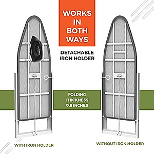 Xabitat Wall Mounted Ironing Board with Iron Holder, 36.2" X 12.2" Compact Mount Fold Down Iron Board for Small Spaces, Space Saving with Cotton Fabric Cover, White and Grey