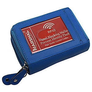 MARSHAL Genuine Leather RFID Identity Protected Double Zippered Accordion Wallet (Baby Blue)