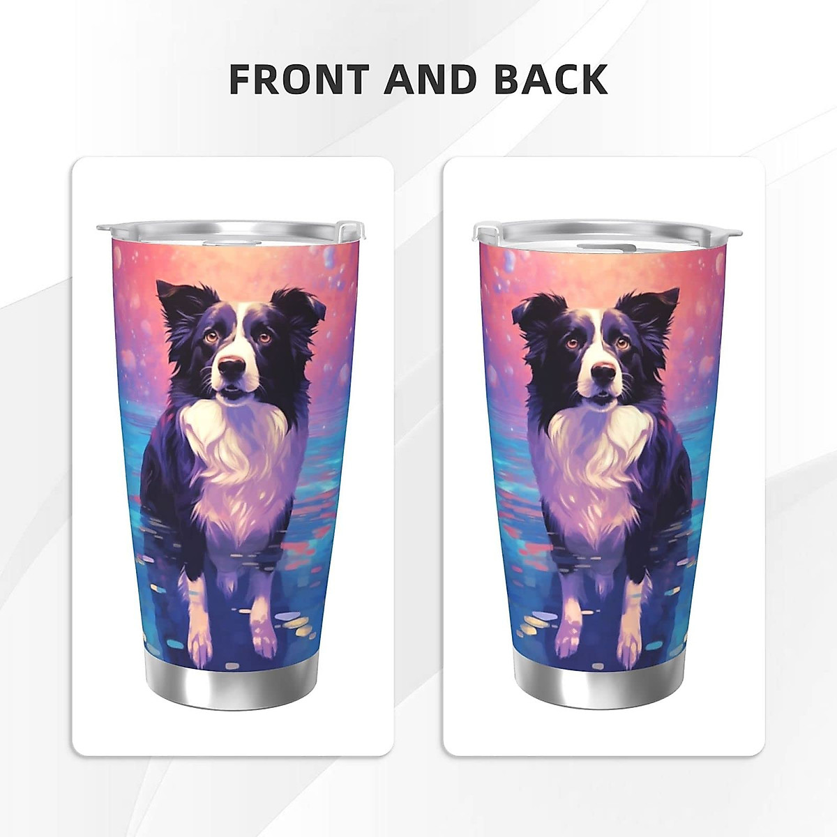 Border Collie Dog Tumbler with Lid - 20 oz Stainless Steel Vacuum Cup for Coffee, Water, and Travel - Leakproof for Home, Office, and School