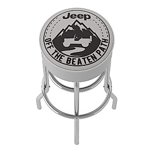 Trademark Global Jeep Black Mountain 360 Degree Swivel Barstool with Foam Padded Seat, Chrome Double Rung Base
