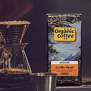 The Organic Coffee Co. Ground Coffee - Gorilla Decaf (12oz Bag), Medium Roast, Swiss Water Processed, USDA Organic