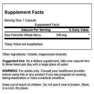 Swanson Saw Palmetto - Herbal Supplement Promoting Male Prostate Health Support - Natural Hair Supplement & Urinary Health Support - 540 mg 100 Capsules