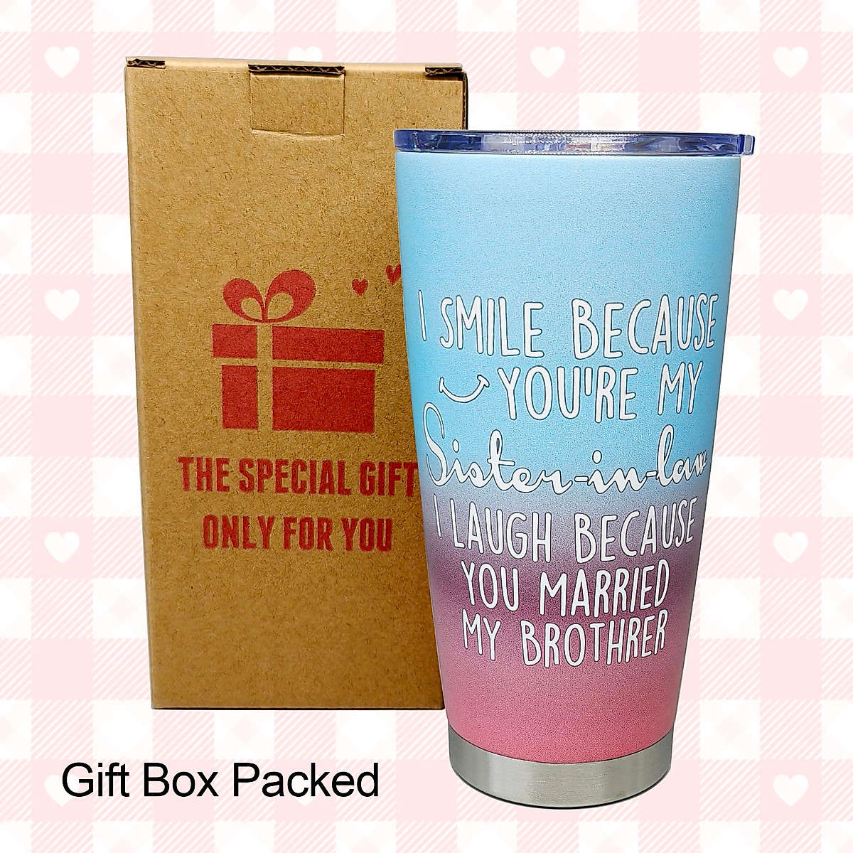 CTIGERS Funny Sister in Law Tumbler with Lid and Straw Insulated Travel Mug Gifts for Sister-in-law Birthday,Christmas,Thank Giving Day,Wedding Gifts for Sister Law 20 oz Blue Red Gradient